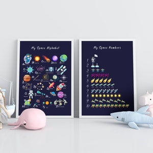 Space Alphabet Numbers and Solar System Poster, Set of 3 Space Themed ...