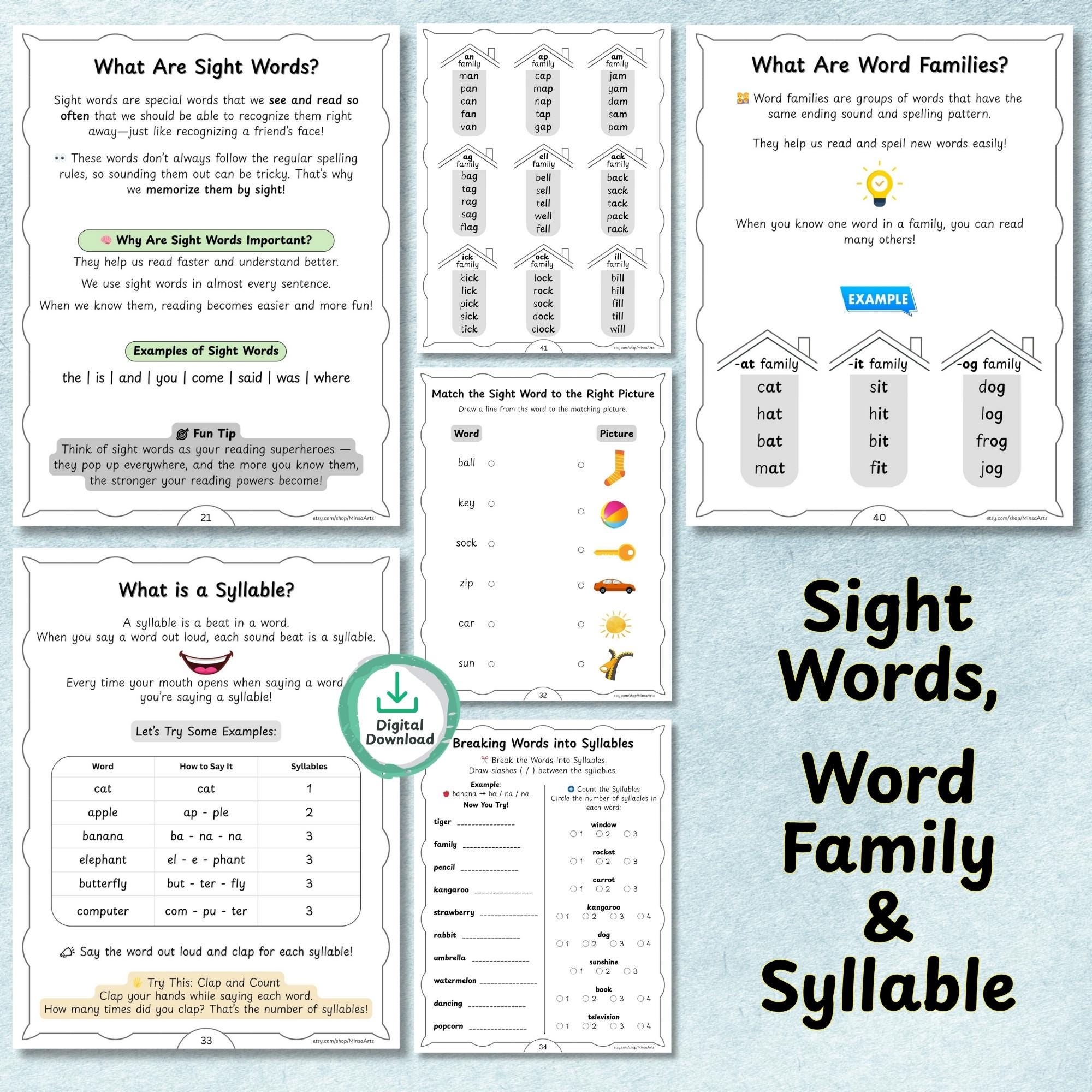 Printable Spelling Workbook for Kids | Vowels Consonants, Sight Words ...