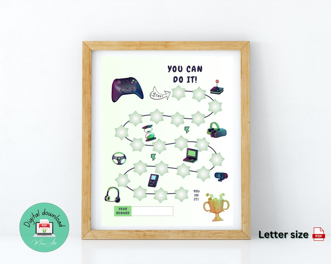 PRINTABLE Video Game Reward Chart for Boys Green Theme - Etsy