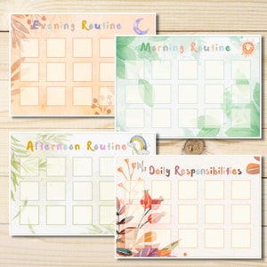 Bedtime Routine Chart and Cards Watercolor Toddler Daily Routine Chart ...