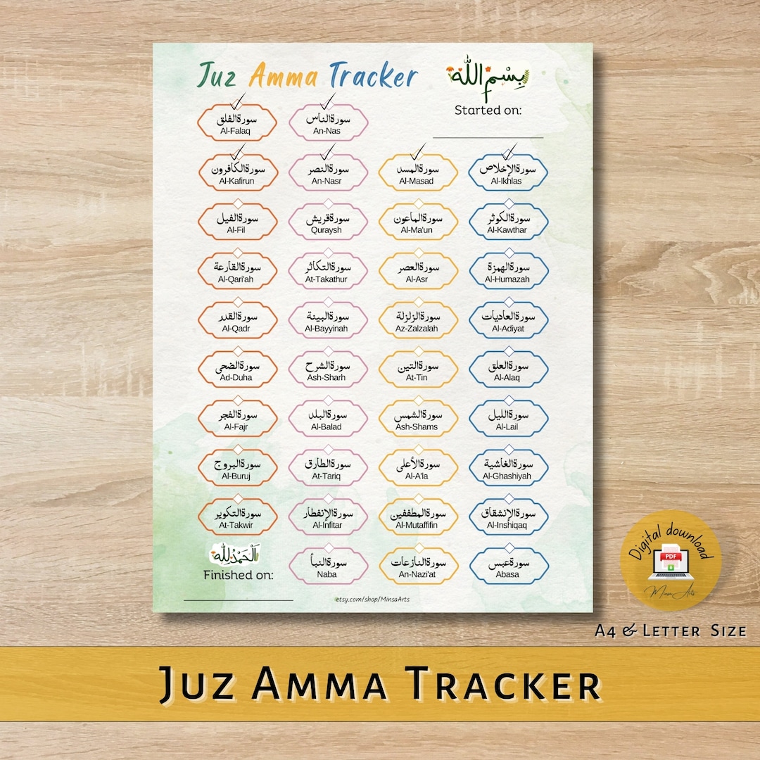 Quran Surah Tracker Juz Amma Memorization Tracker PDF - Etsy
