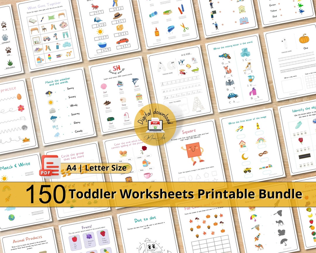 Printable Worksheets Bundle, Alphabet, Tracing, Color, Numbers, Shapes ...