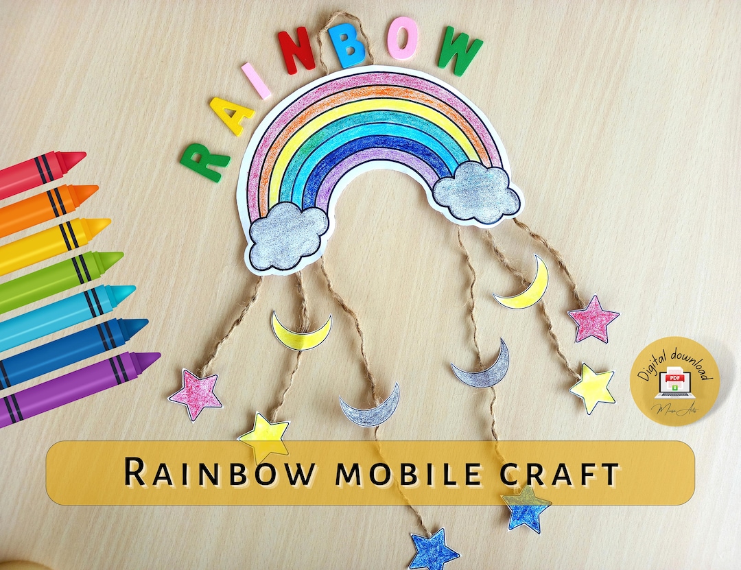 Rainbow Mobile Craft for Kids Printable Coloring Rainbow Nursery Decor ...