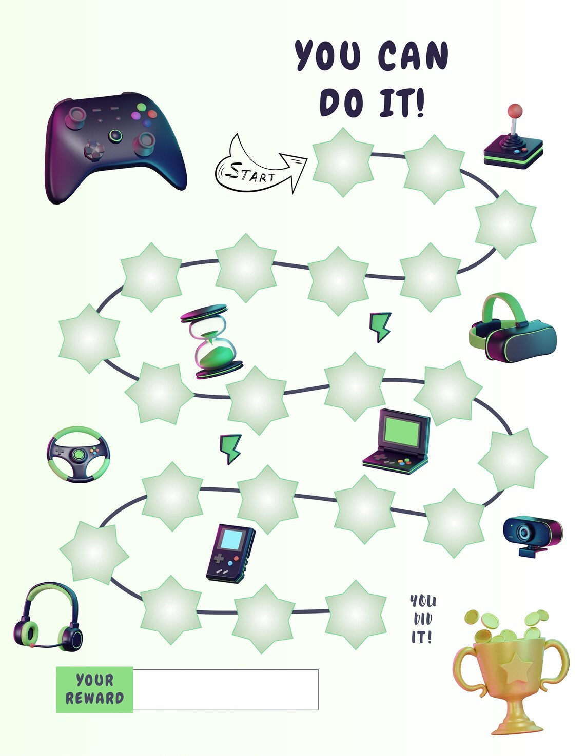 PRINTABLE Video Game Reward Chart for Boys Green Theme - Etsy