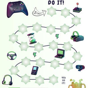 PRINTABLE Video Game Reward Chart for Boys Green Theme Behavior Chart ...