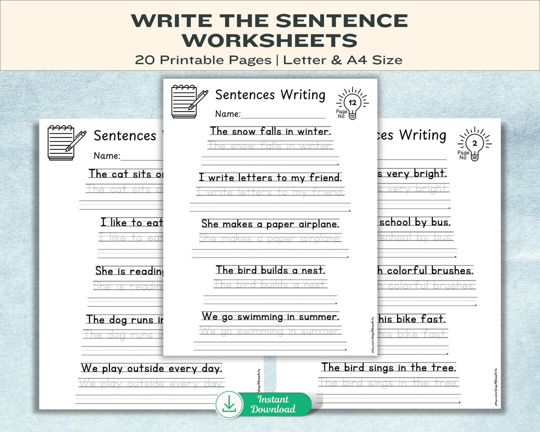 Sentence Writing Practice: 1st-4th Grade Worksheets (PDF) - Etsy