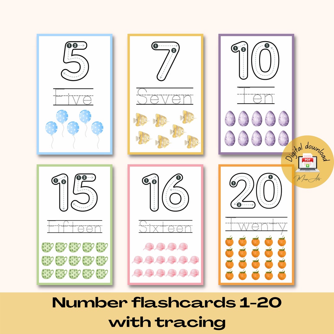 Numbers Flashcards 1-20 With Tracing, Preschool Counting Cards ...