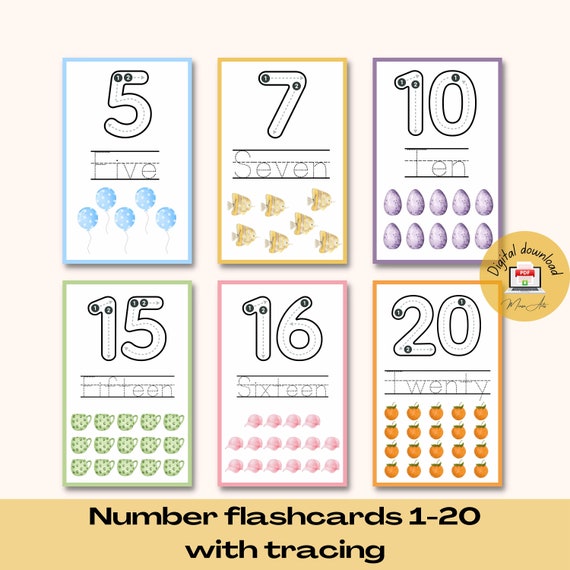 Numbers Flashcards 1-20 With Tracing Preschool Counting - Etsy