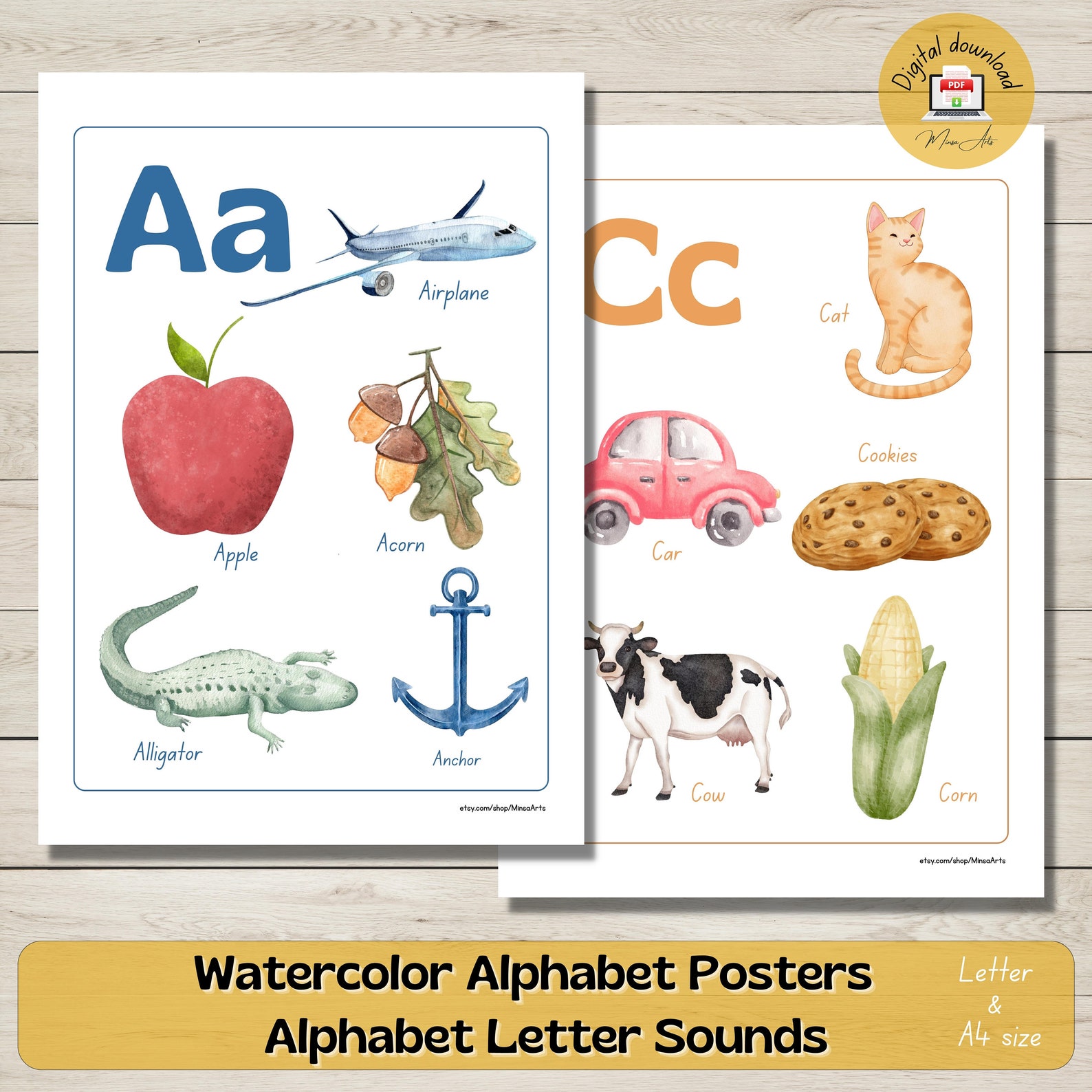 Watercolor Alphabet Poster Classroom ABC Poster Preschool - Etsy