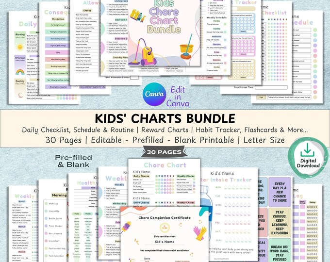 Editable Chore Chart for Kids | Printable | Kids Daily Weekly ...