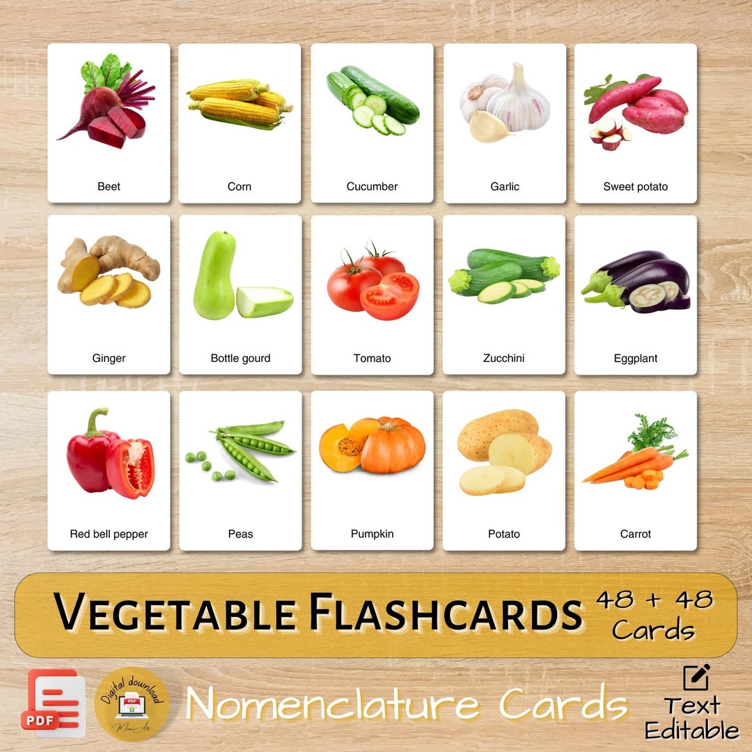 48 Vegetable Flashcards Real Picture Nomenclature PRINTABLE Text ...