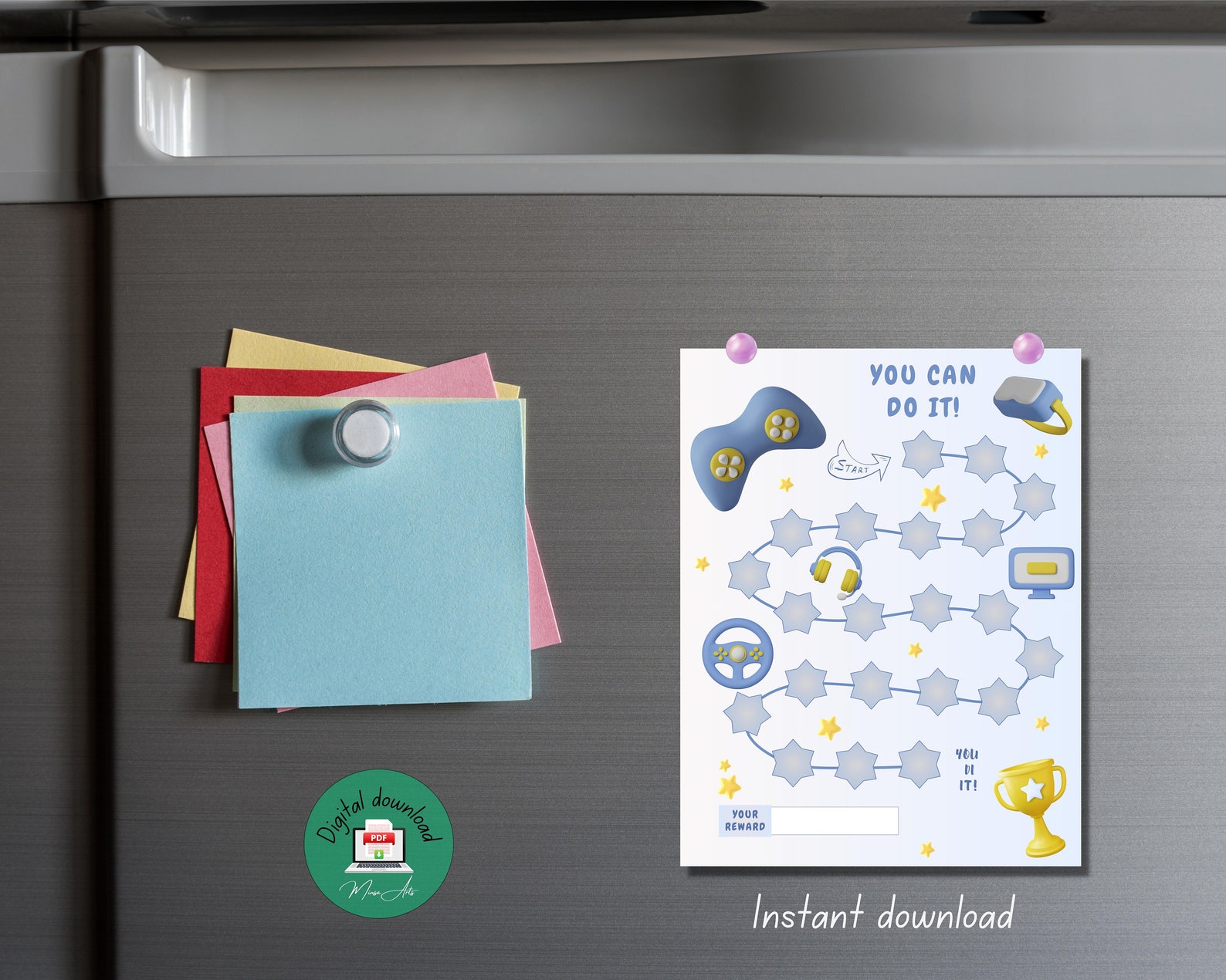 PRINTABLE Video Game Reward Chart for Boys Blue Theme - Etsy