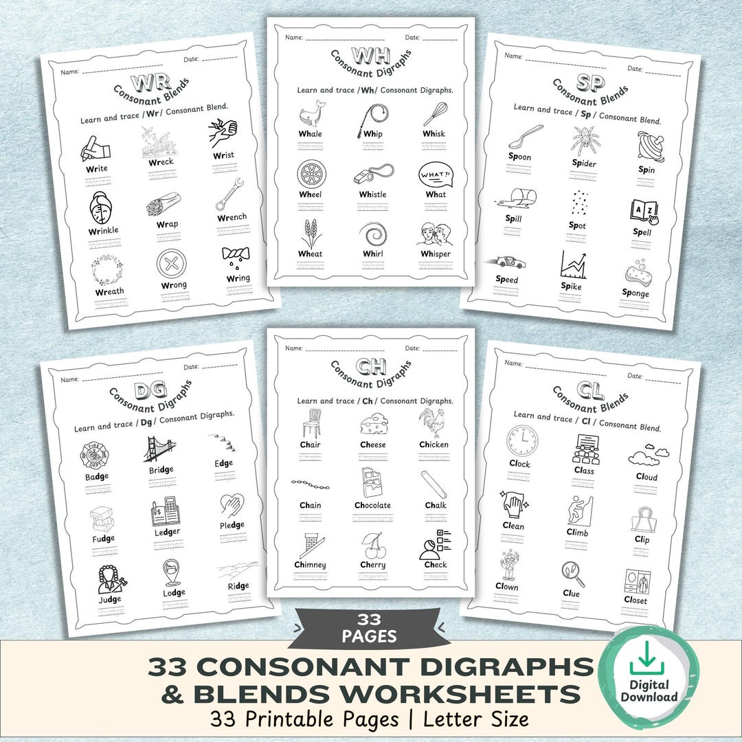 Consonant Digraphs and Blends Worksheets for Kids | Phonics Practice ...