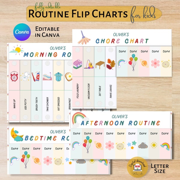 Kids Flip Routine Chart, Morning and Evening Editable Flip Routine - Etsy Kids Flip Routine Chart, Morning and Evening Editable Flip Routine - Etsy