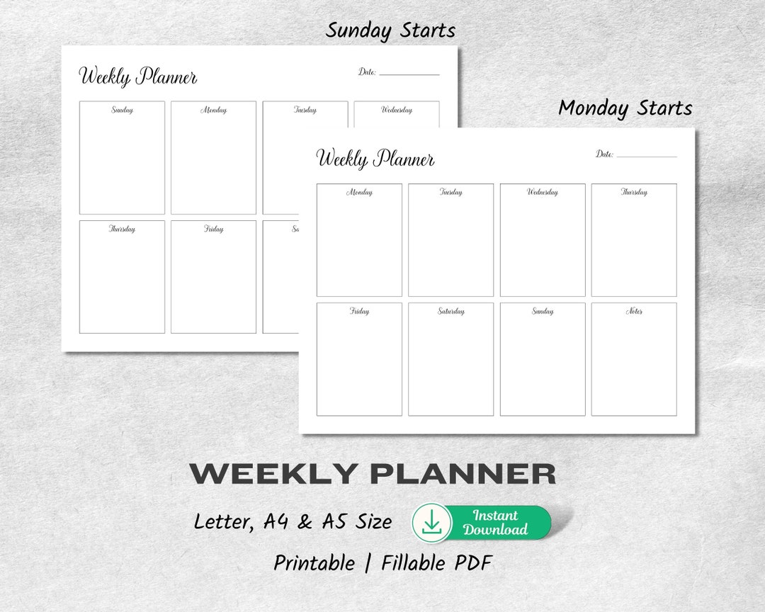 Weekly Planner Text Editable Landscape Schedule, Weekly Overview ...