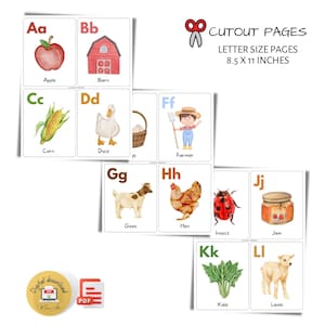 ABC of Farm Alphabet Flashcards Watercolor PRINTABLE Montessori Cards ...