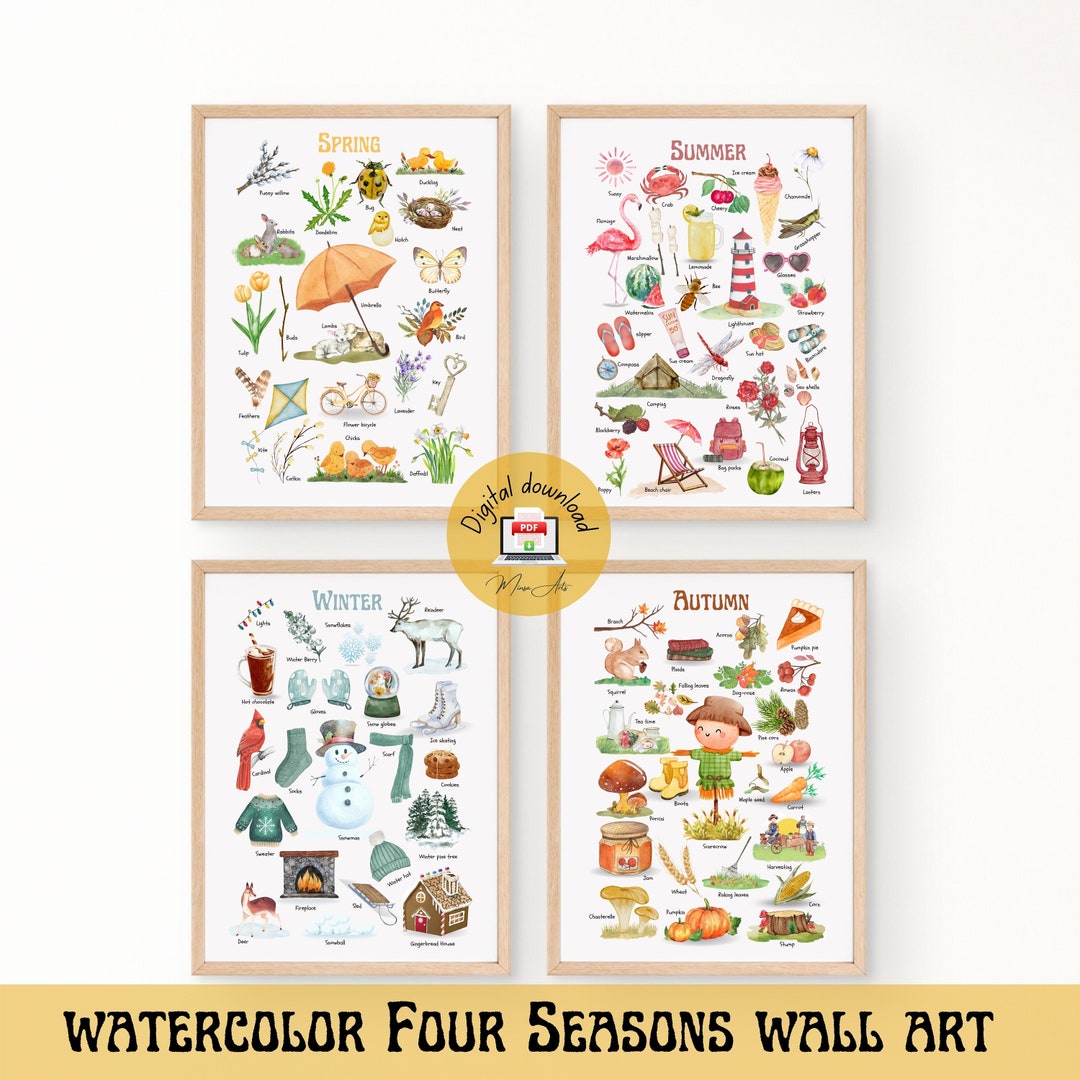 Four Seasons Wall Art Watercolor Winter Spring Summer Autumn - Etsy