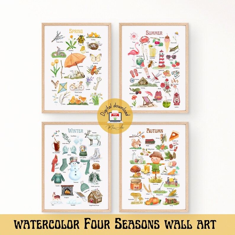Four Seasons Wall Art Watercolor Winter Spring Summer Autumn - Etsy