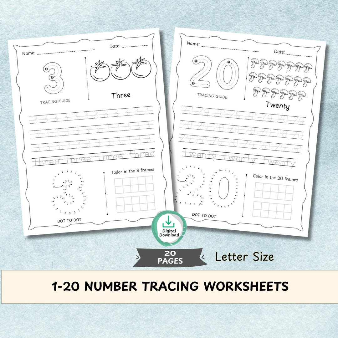 1-20 Number Tracing Counting & Coloring Practice | PRINTABLE Preschool ...