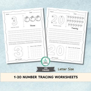 1-20 Number Tracing Counting & Coloring Practice | PRINTABLE Preschool ...