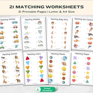 Engaging Printable Matching Worksheets for Preschool Kindergarten Fun ...