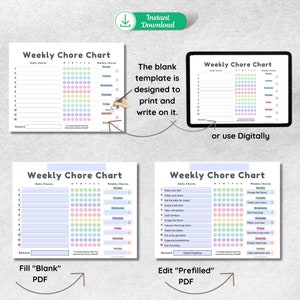 Kids Weekly Chore Chart, Printable Kids Daily Routine, Boost Kids ...