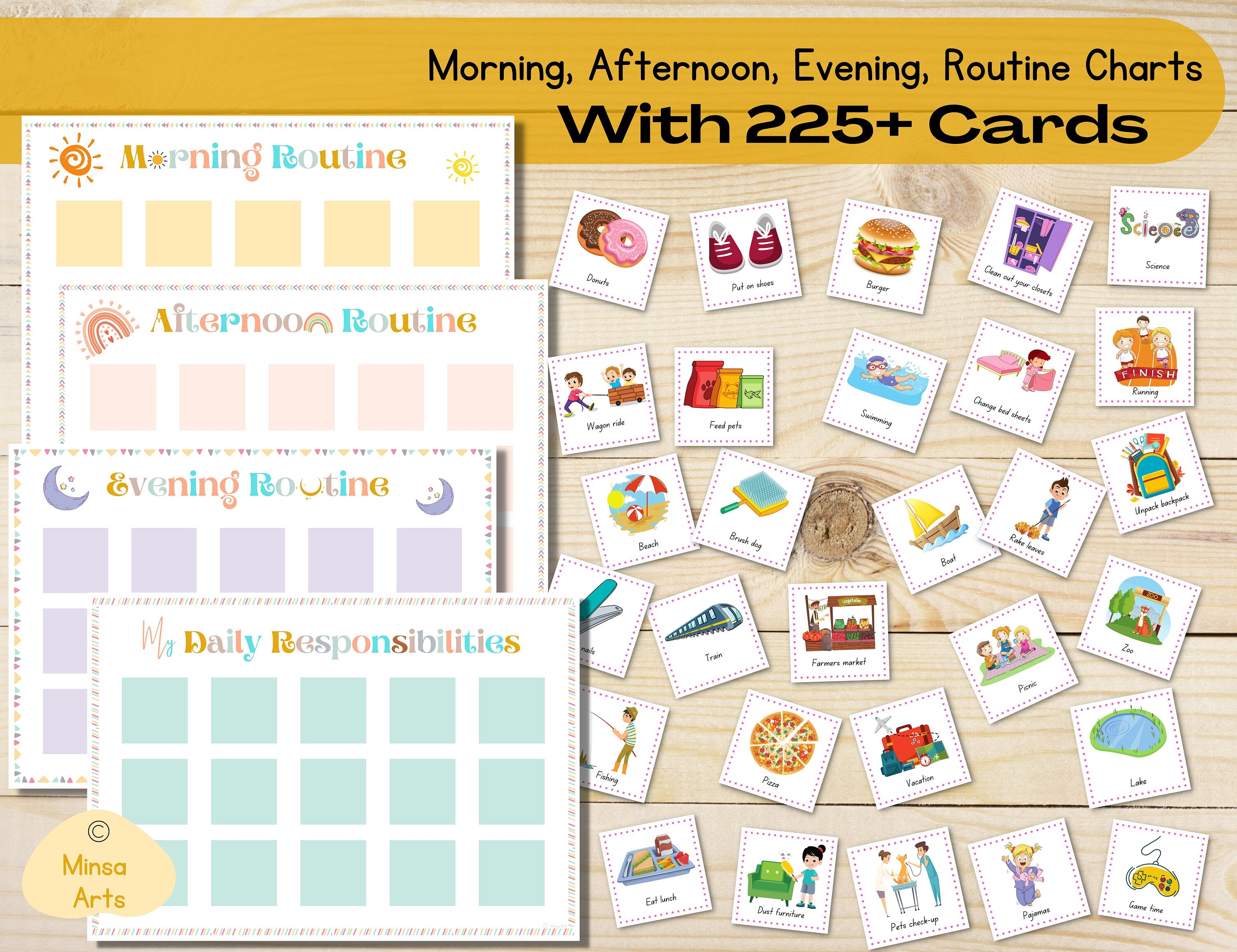 Daily Routine Cards With Chart for Kids Morning Afternoon - Etsy Australia