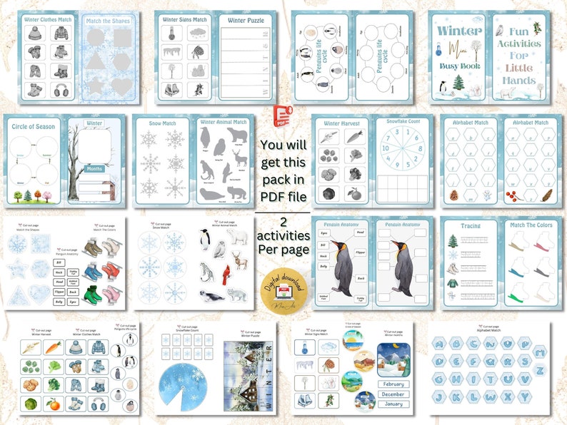 PRINTABLE Winter Mini Busy Book for Kids Toddler Learning Binder ...