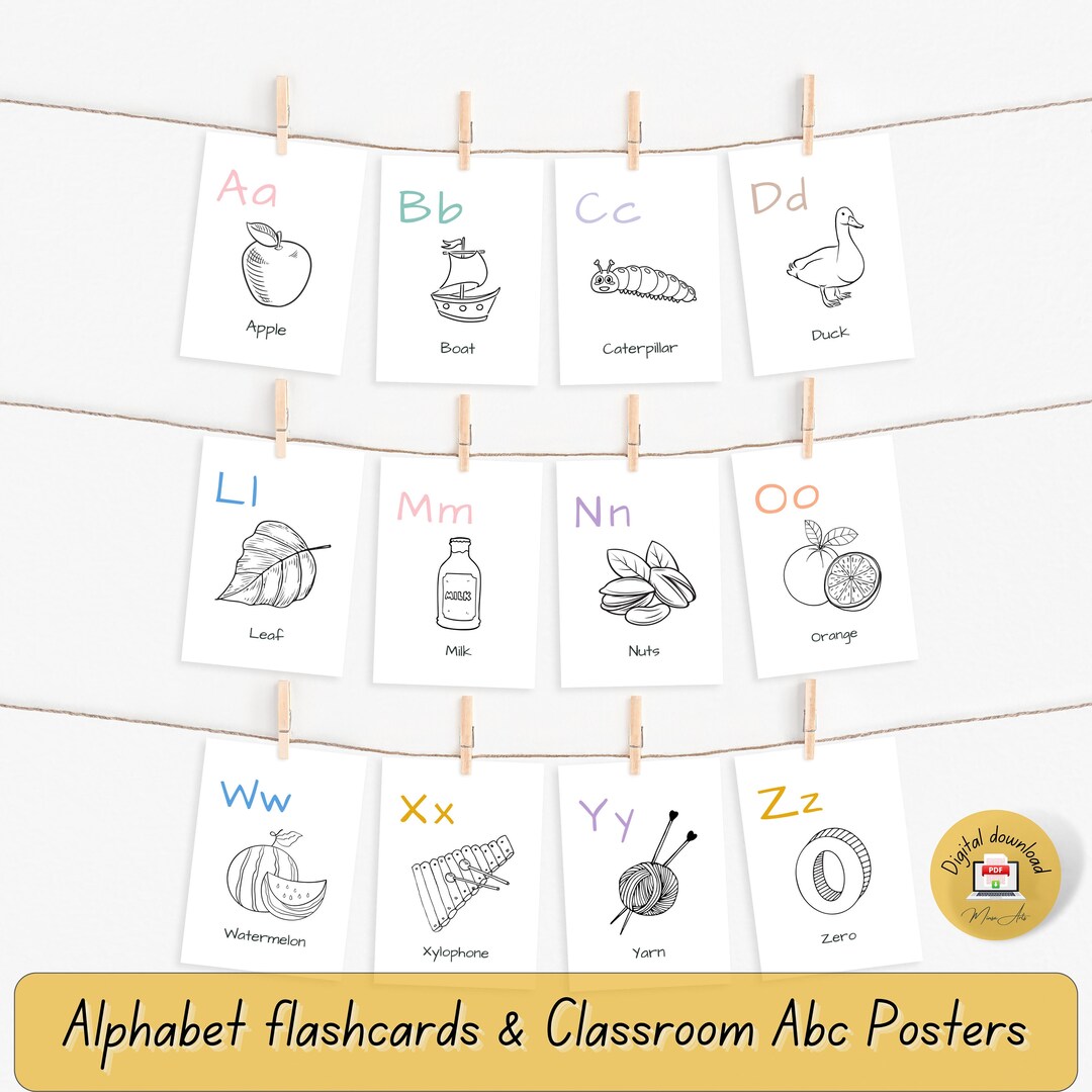 Alphabet Flashcards & ABC Classroom Posters, Preschool Alphabet - Etsy
