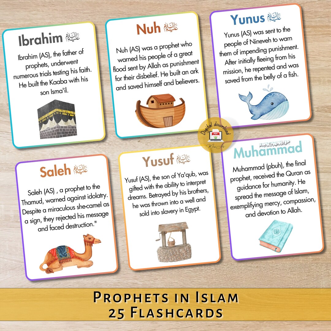 25 Prophets Name in the Quran Islamic Prophets Flashcards Printable PDF - Etsy
