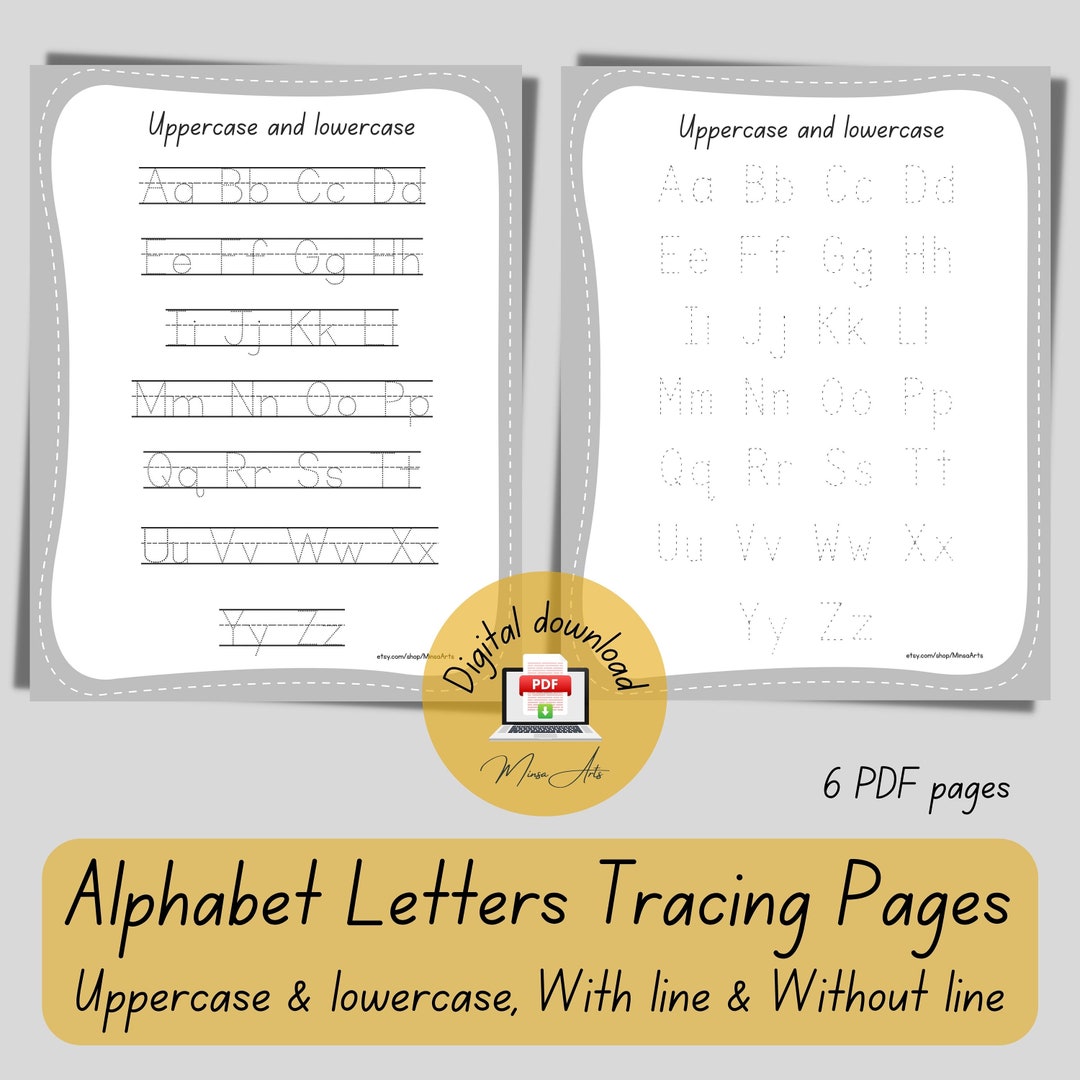 Alphabet Letter Tracing Pages, Uppercase and Lowercase, With Line and ...