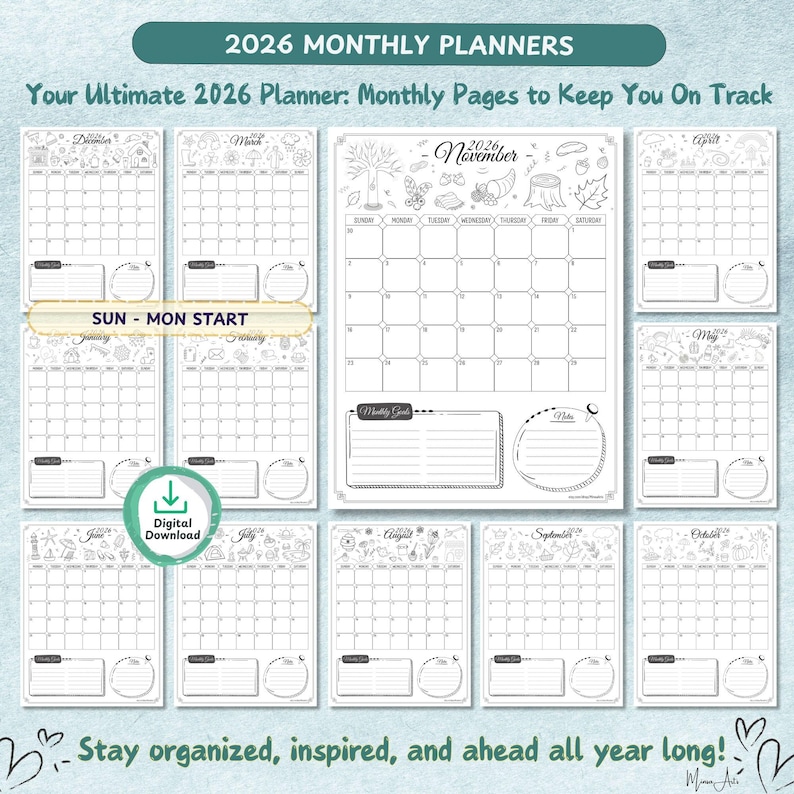 2026 Journal Planner Bundle, Printable Bullet Journal, Habit Mood ...