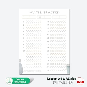 Printable Water Tracker: Daily Hydration Goal Planner (PDF) - Etsy