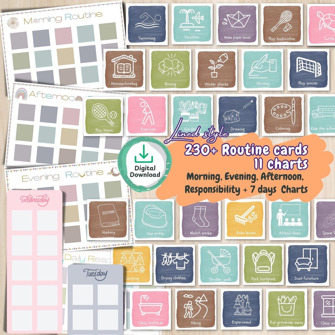 Lined Style Toddlers Routine Cards With 11 Charts PRINTABLE Bedtime ...