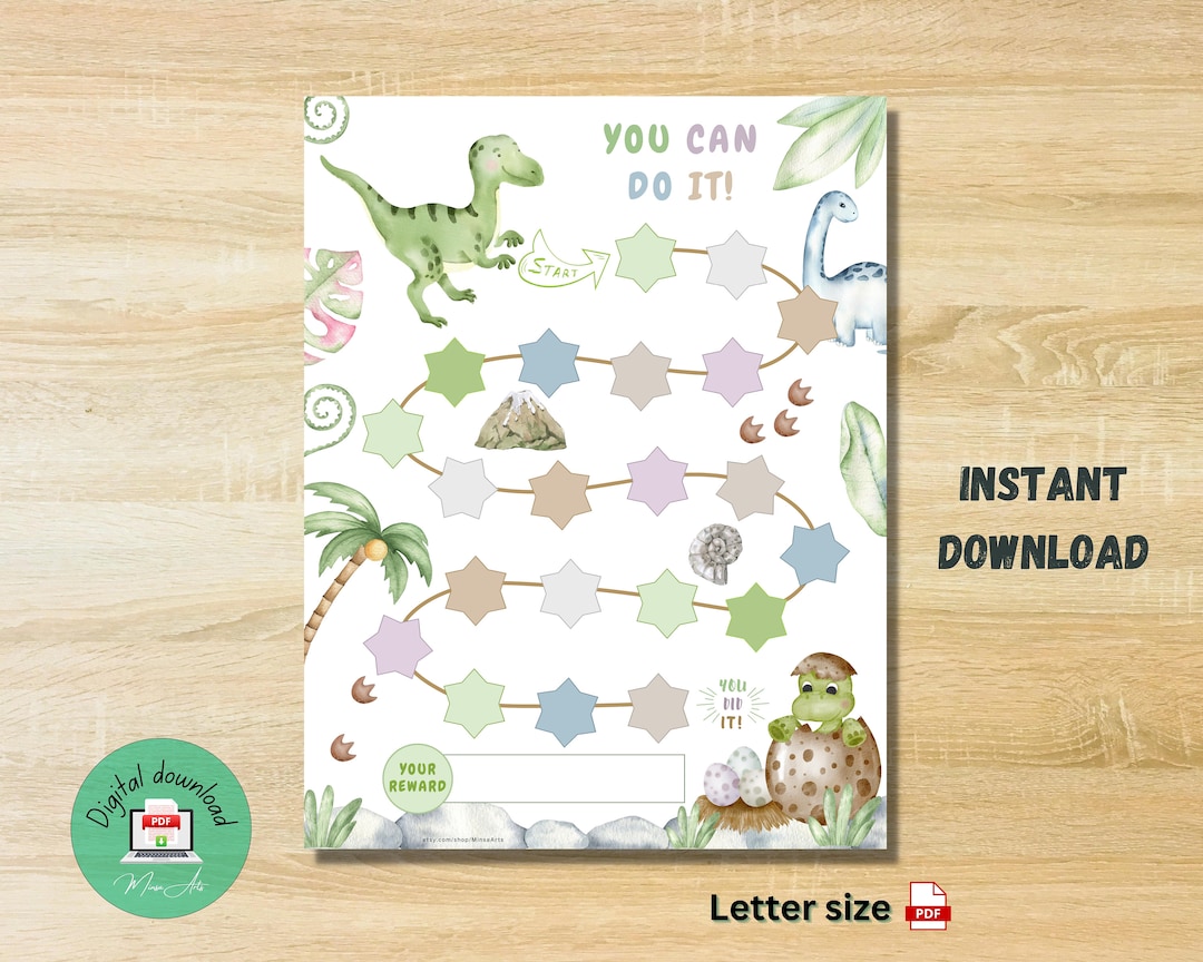 Watercolor Dinosaur Reward Chart for Kids Designed to Motivate and ...