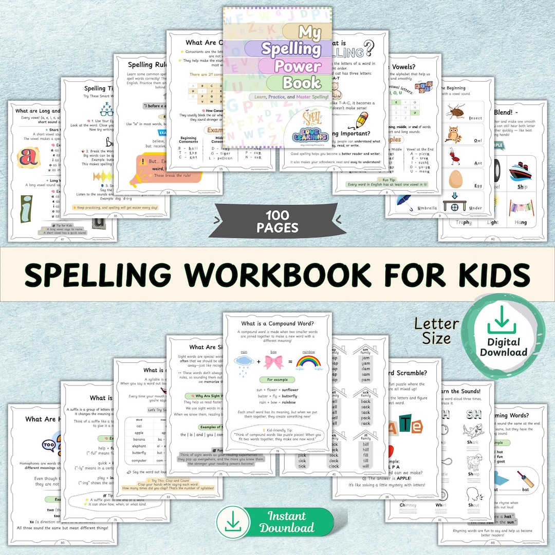Printable Spelling Workbook for Kids | Vowels Consonants, Sight Words ...
