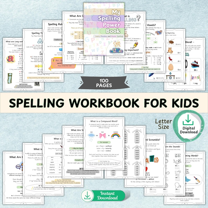 Printable Spelling Workbook for Kids | Vowels Consonants, Sight Words ...