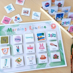 Bedtime Routine Chart and Cards Watercolor Toddler Daily Routine Chart ...