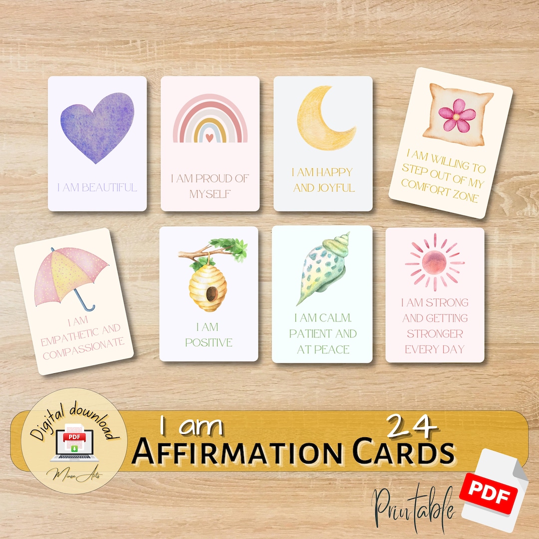 24 I Am Affirmation WATERCOLOR Cards Printable Kids Positive ...