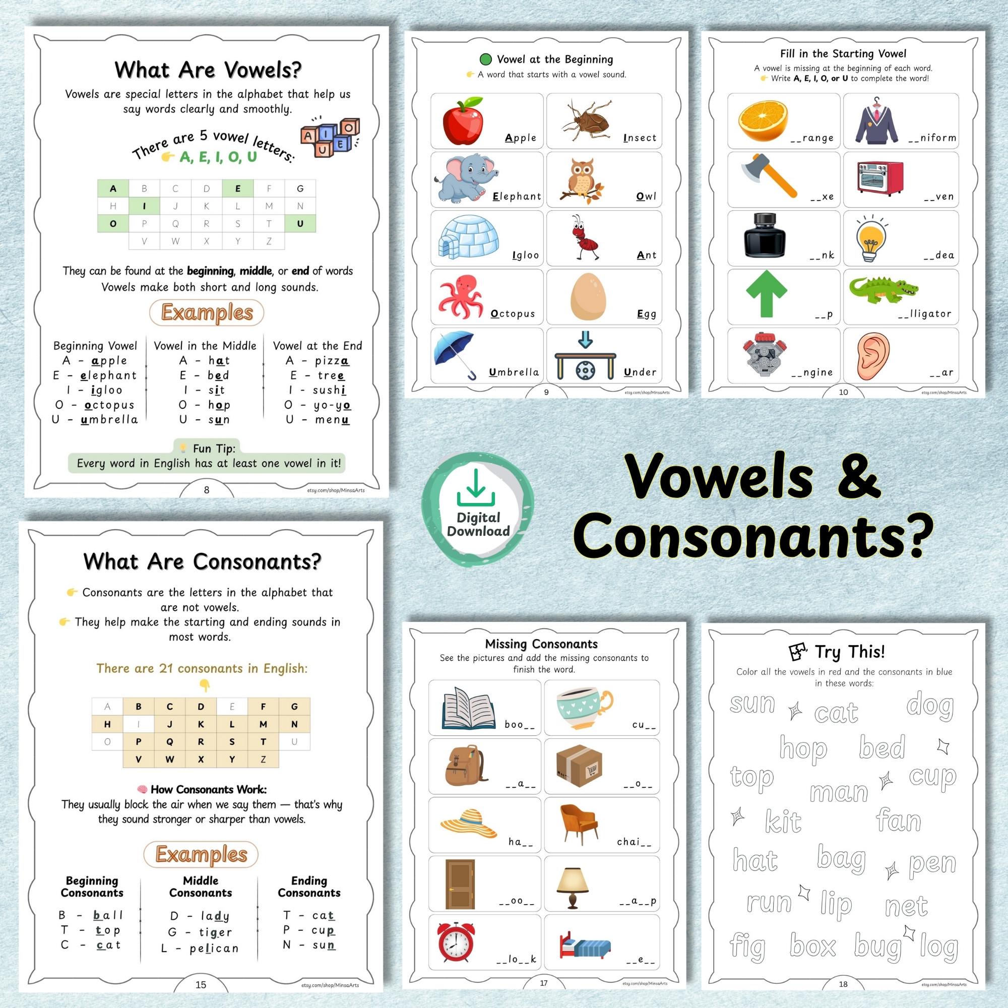 Printable Spelling Workbook for Kids | Vowels Consonants, Sight Words ...