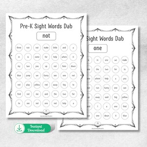 Sight Words Dab It Printable Worksheet Spot the Sight Word Dot Marker ...