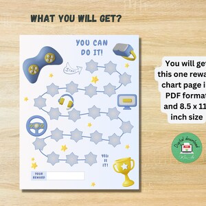 PRINTABLE Video Game Reward Chart for Boys Blue Theme Behavior Chart ...