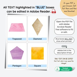Shapes Watercolor Flashcards Nomenclature PRINTABLE Text Editable ...