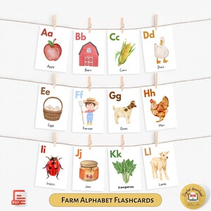 ABC of Farm Alphabet Flashcards Watercolor PRINTABLE Montessori Cards ...