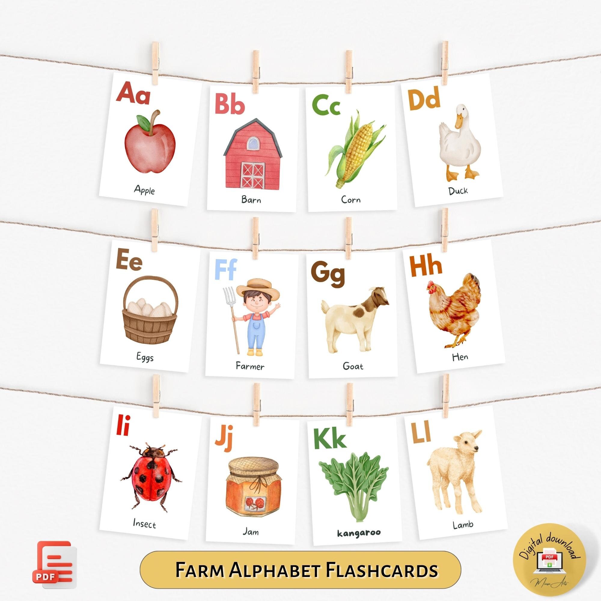 ABC of Farm Alphabet Flashcards Watercolor PRINTABLE - Etsy