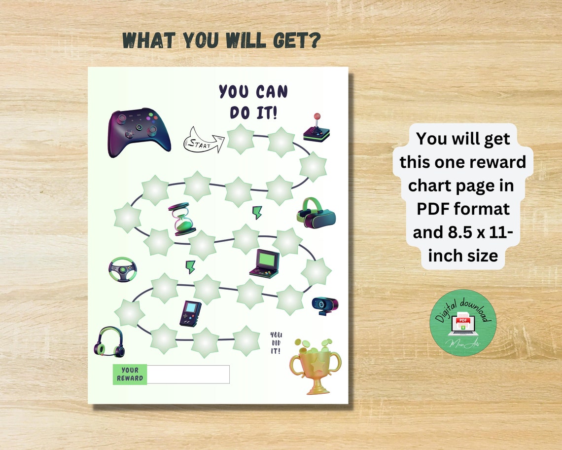 PRINTABLE Video Game Reward Chart for Boys Green Theme - Etsy