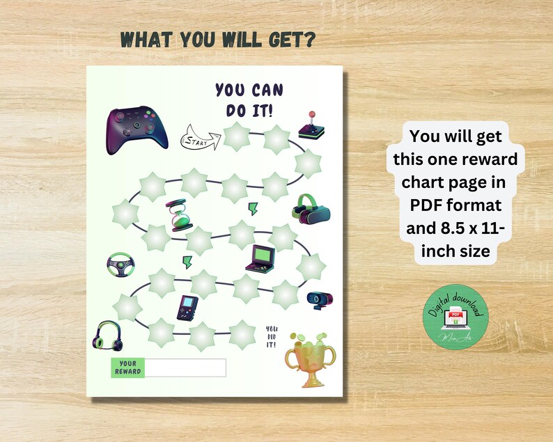 PRINTABLE Video Game Reward Chart for Boys Green Theme - Etsy