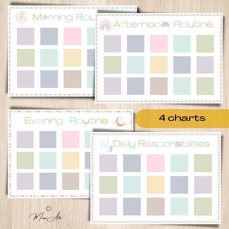 Lined Style Toddlers Routine Cards With 11 Charts Bedtime - Etsy