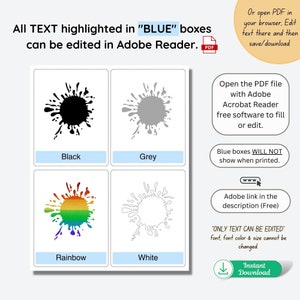 Color Flashcards Nomenclature PRINTABLE Text Editable Montessori Cards ...