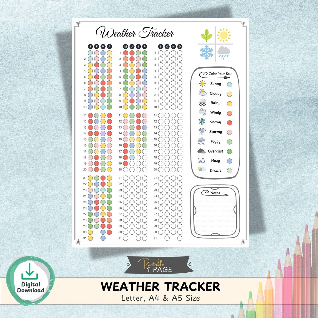 Weather Tracker Printable | Daily Weather Log | Climate Record Sheet ...